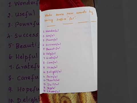 Top 15 words using a suffix ful