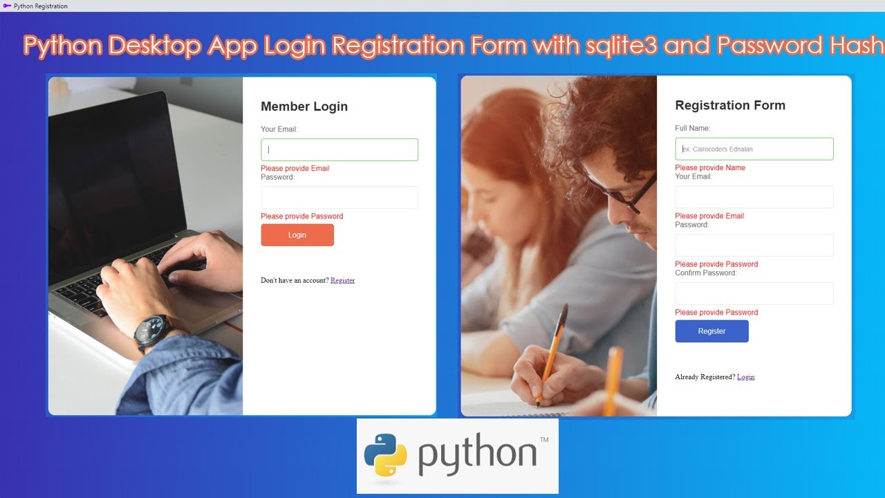 Python Desktop App Login Registration Form with sqlite3 and Password Hash