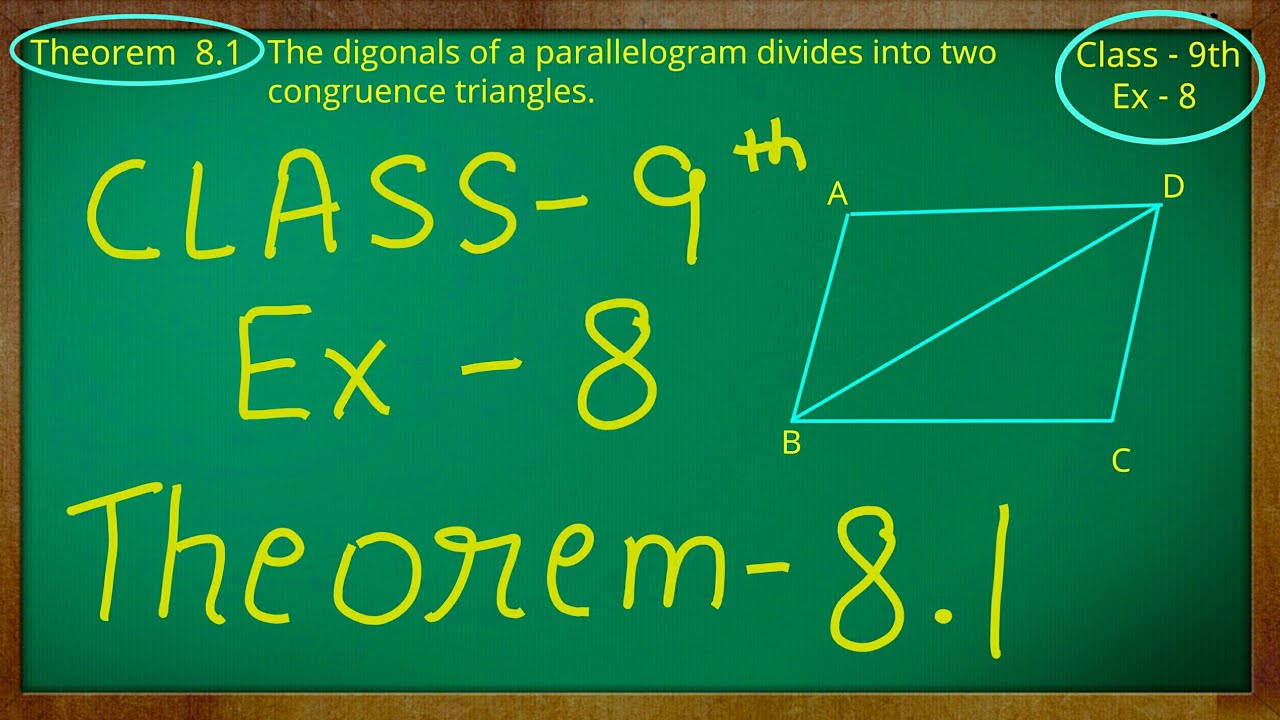 Class - 9th, Mathematics (Quadrilaterals ) Exercise 8, Theorem 8.1