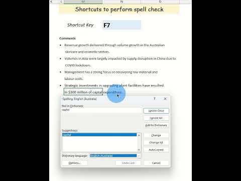 Excel Shortcuts: run spell check F7 #excel #excelfunctions #excelshortcuts