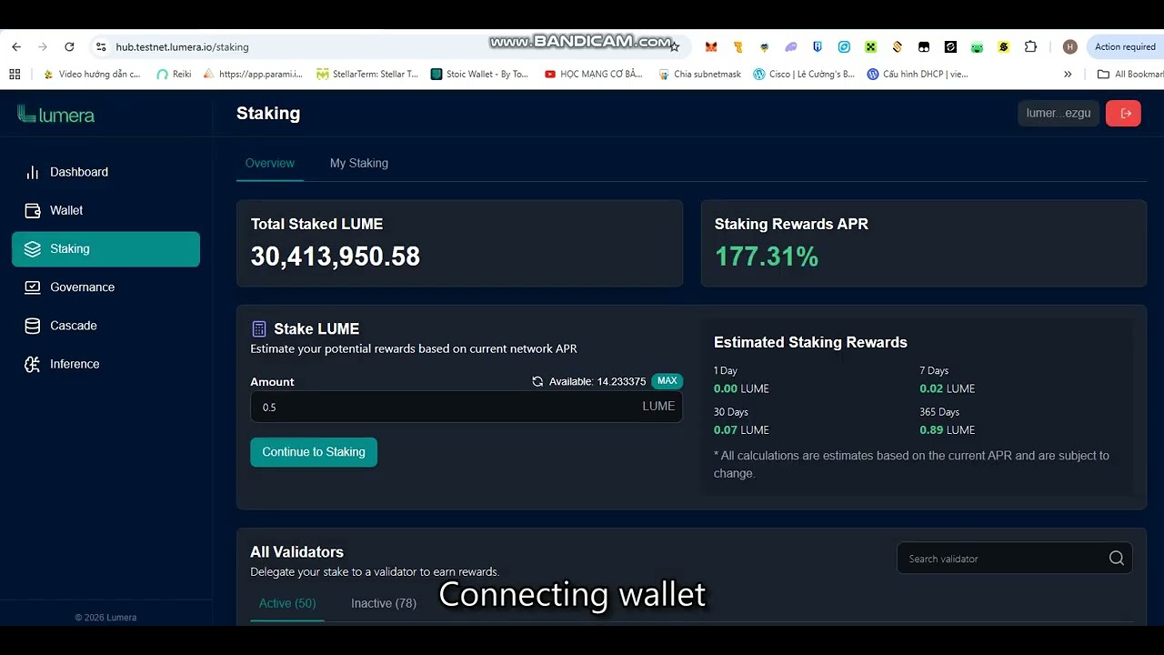 Short staking demo video on Lumera Hub