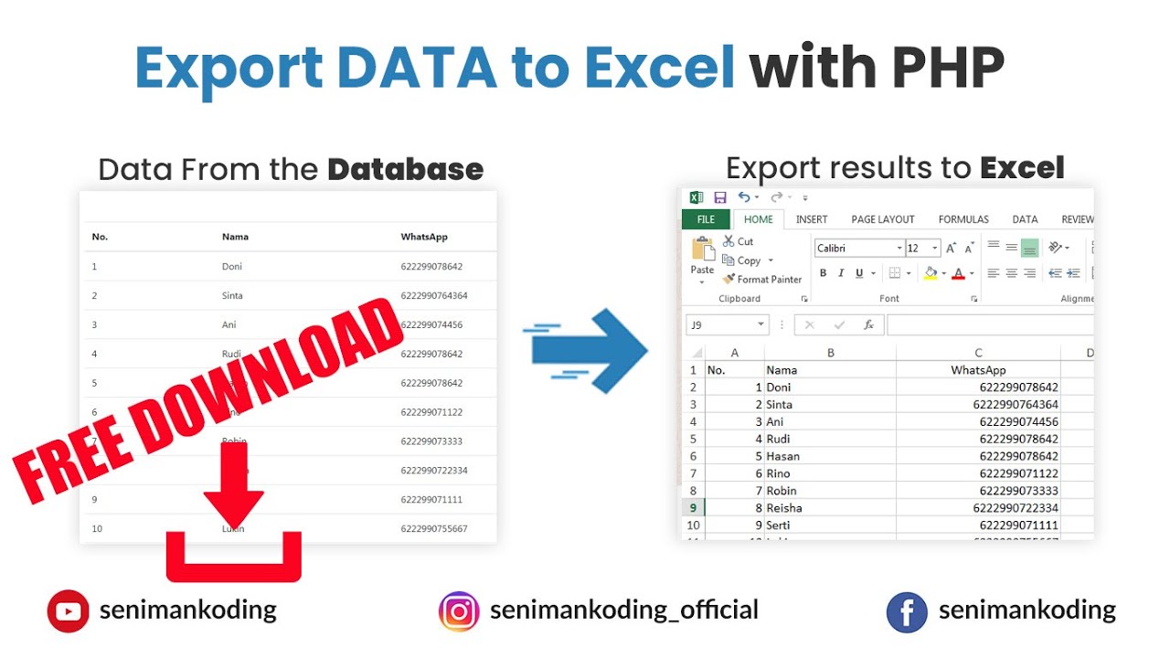 Source Code | Export Data to Excel, CSV, Text in PHP mysqli