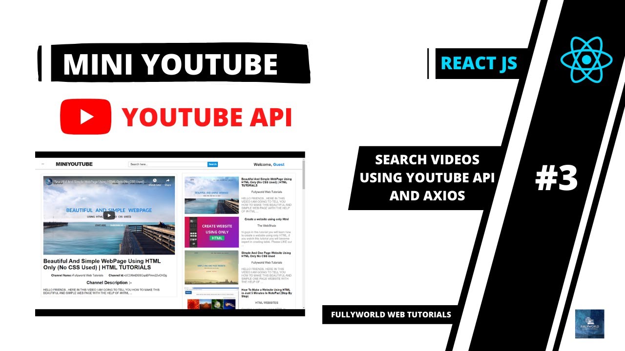React Js Mini YouTube Using Bootstrap and YouTube API| Part 3:- Search data from API using Axios