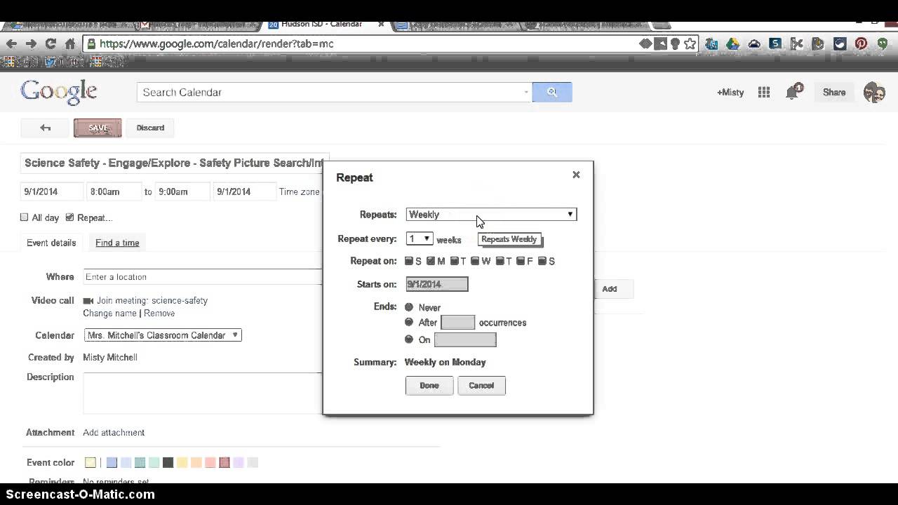 Writing Lesson Plans in Google Calendar