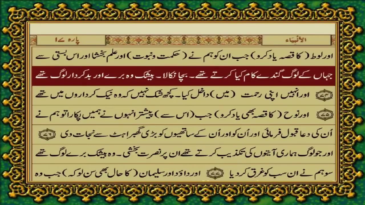 21 SURAH AMBIYA JUST URDU TRANSLATION WITH TEXT FATEH MUHAMMAD JALANDRI