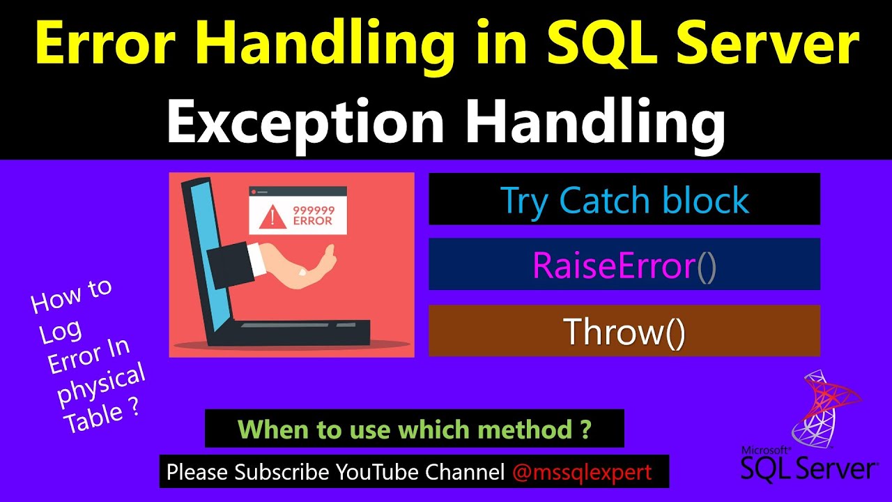 Error handling in SQL Server | Try Catch Block | RaisError | Throw