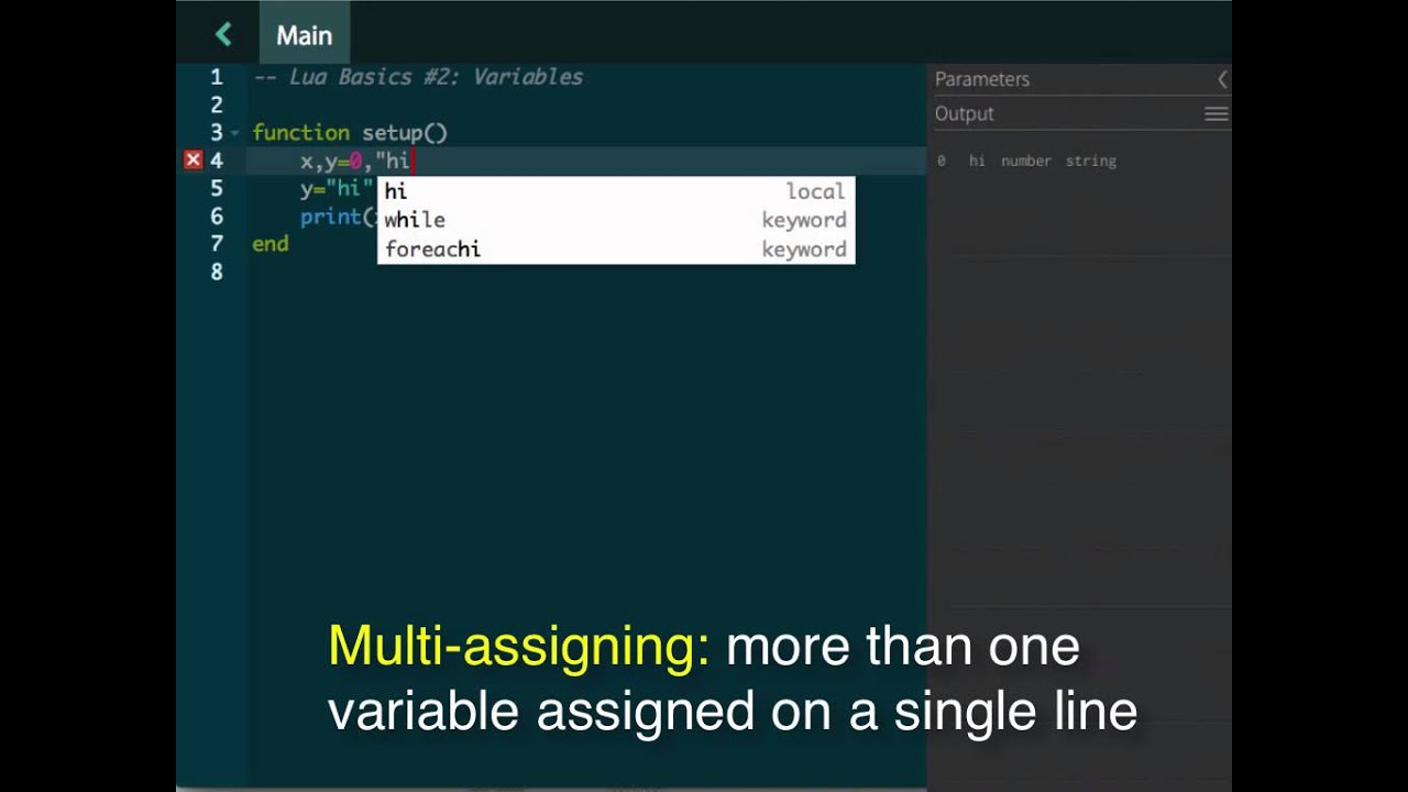 Codea Tutorials #002--Variables in Lua, iPad Programming