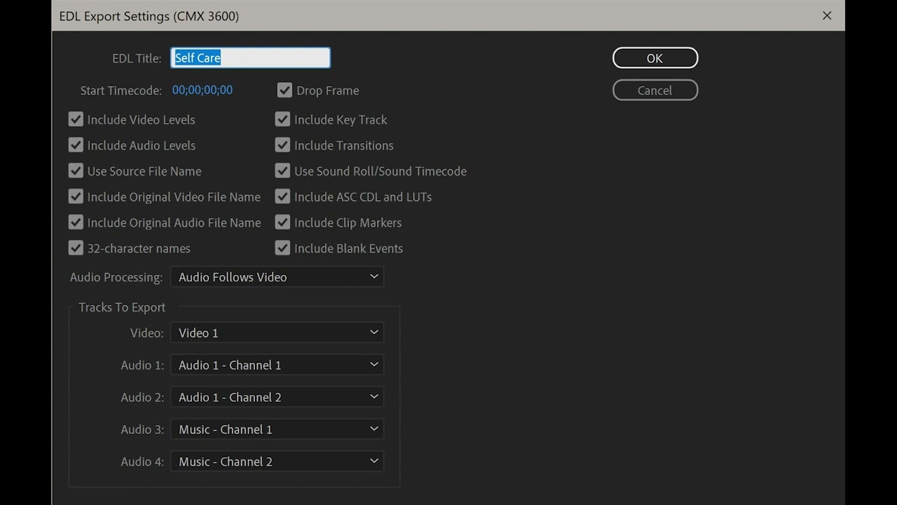 Production bible - Export and Print EDL to PDF
