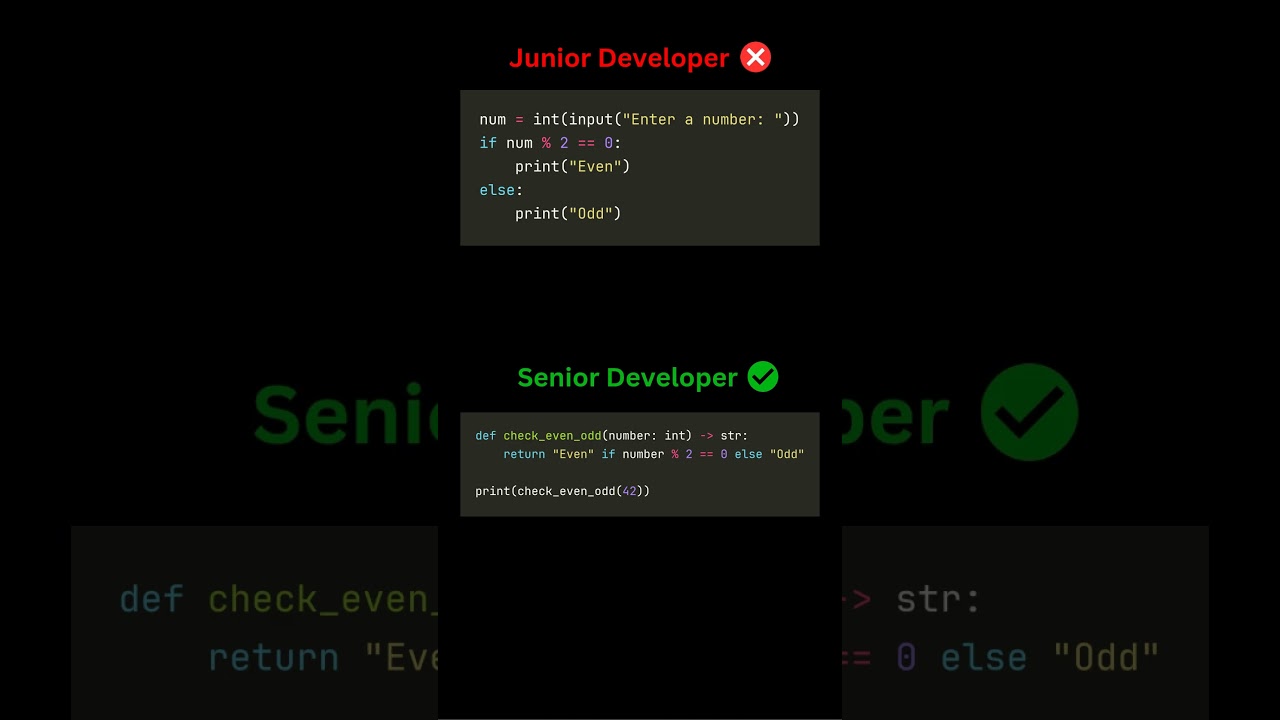 Junior vs Senior Python Developer: Even or Odd  A Coding Perspective #PythonTips