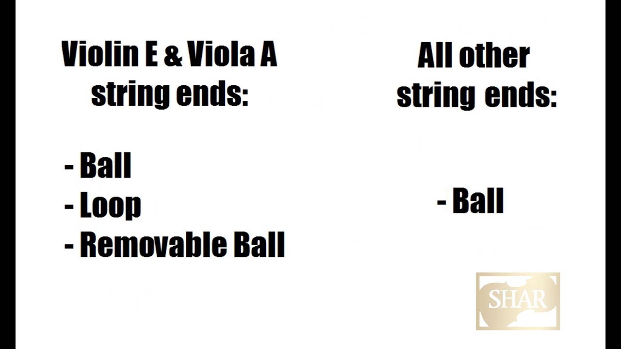 Removable Ball ends on Violin E strings and Viola A strings.