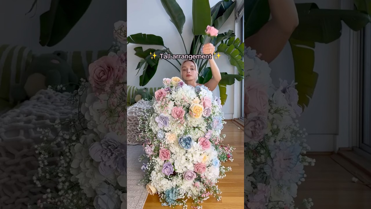 DIY wedding decor with pool noodles, balloon stands, and Amazon flowers