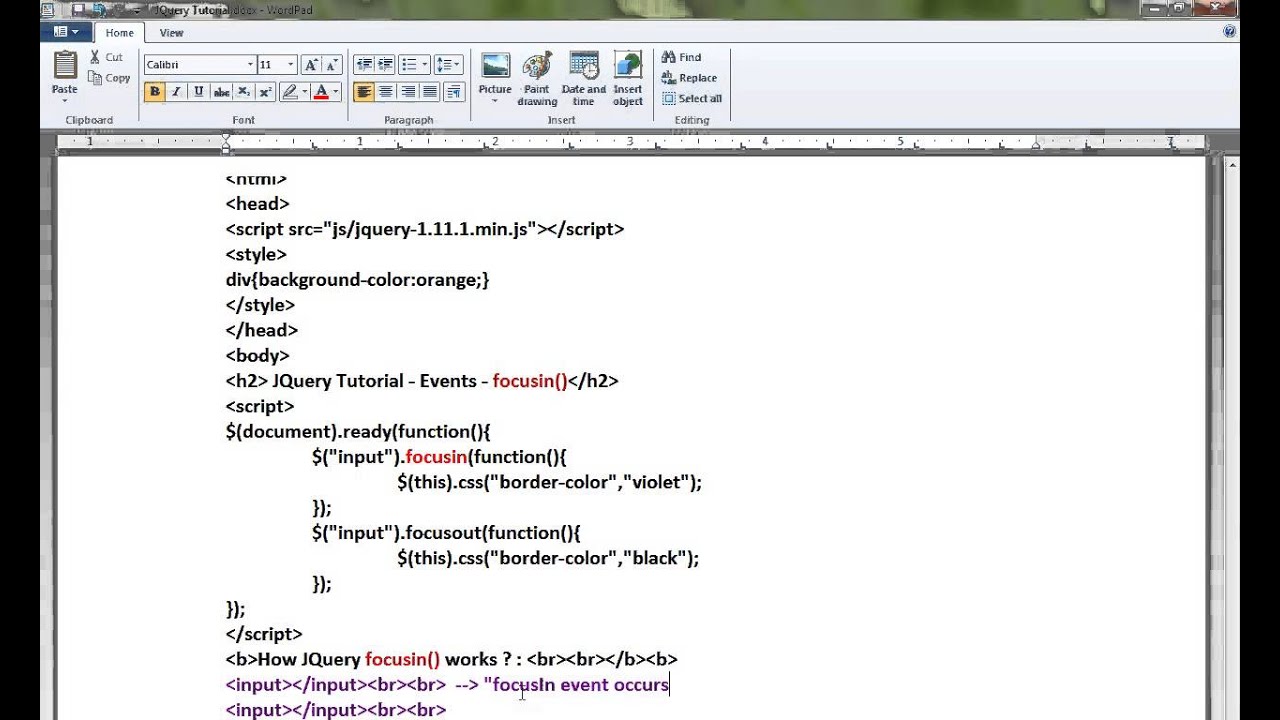 FOCUSIN METHOD IN JQUERY DEMO