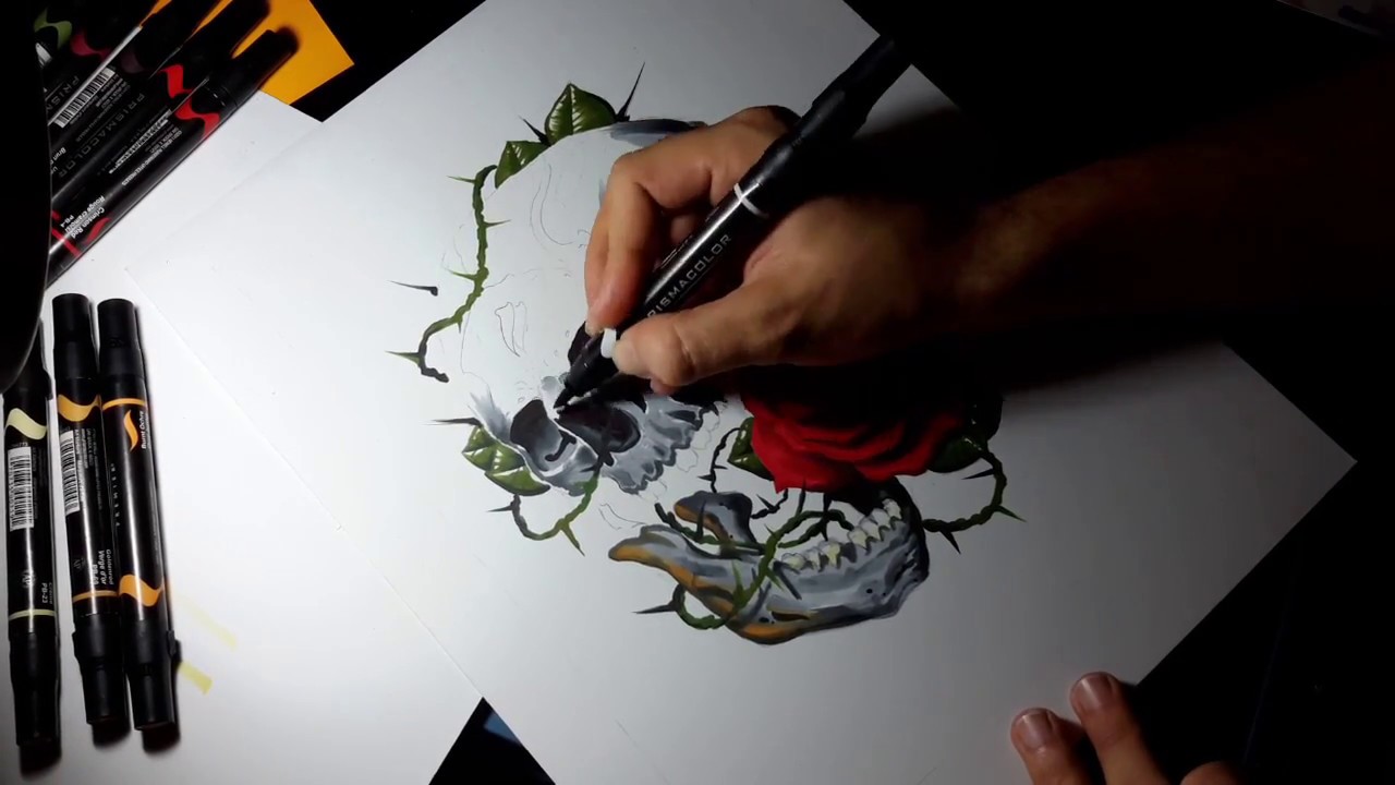 Skull And Rose - Marker timelapse art tutorial