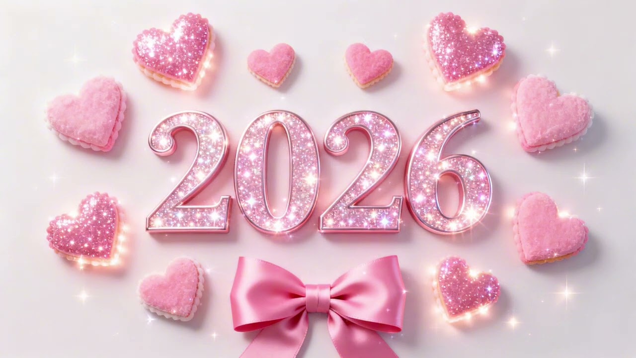 Pink bow & hearts 2026 wallpaper🎀pretty coquette aesthetic sparkling NYE background 