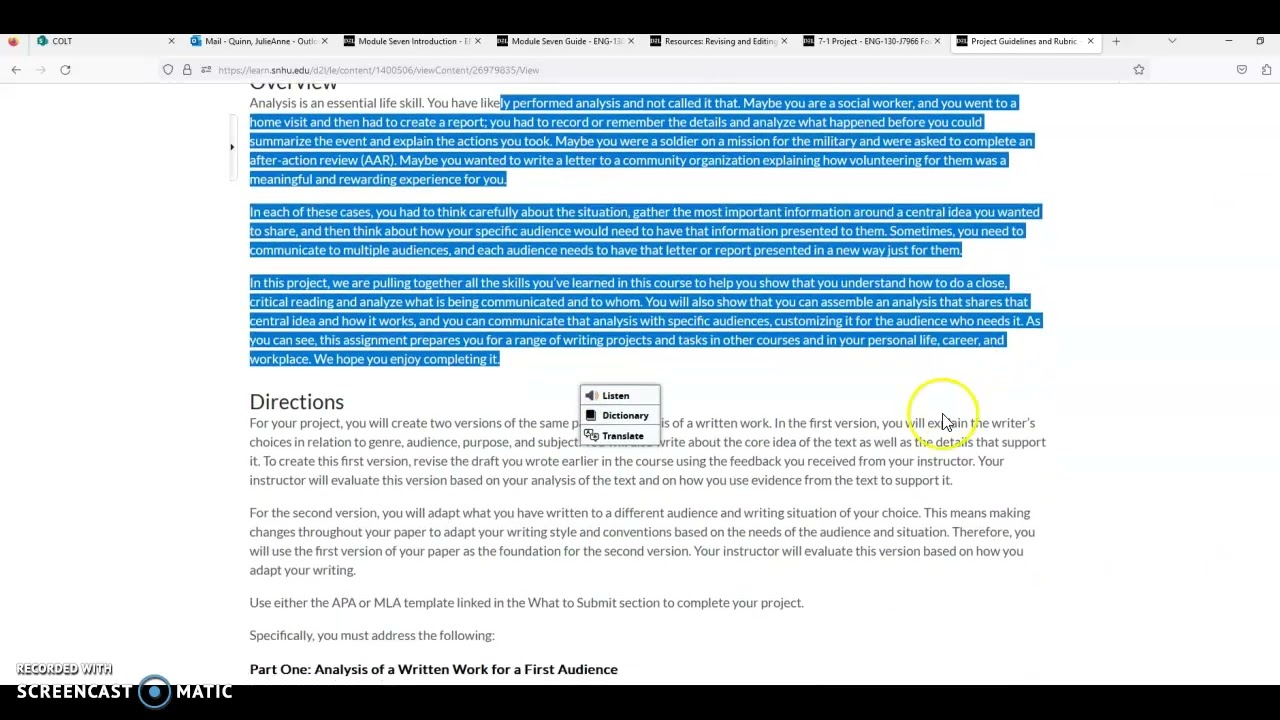 ENG 130 Week 7 and Project Review (Quinn)