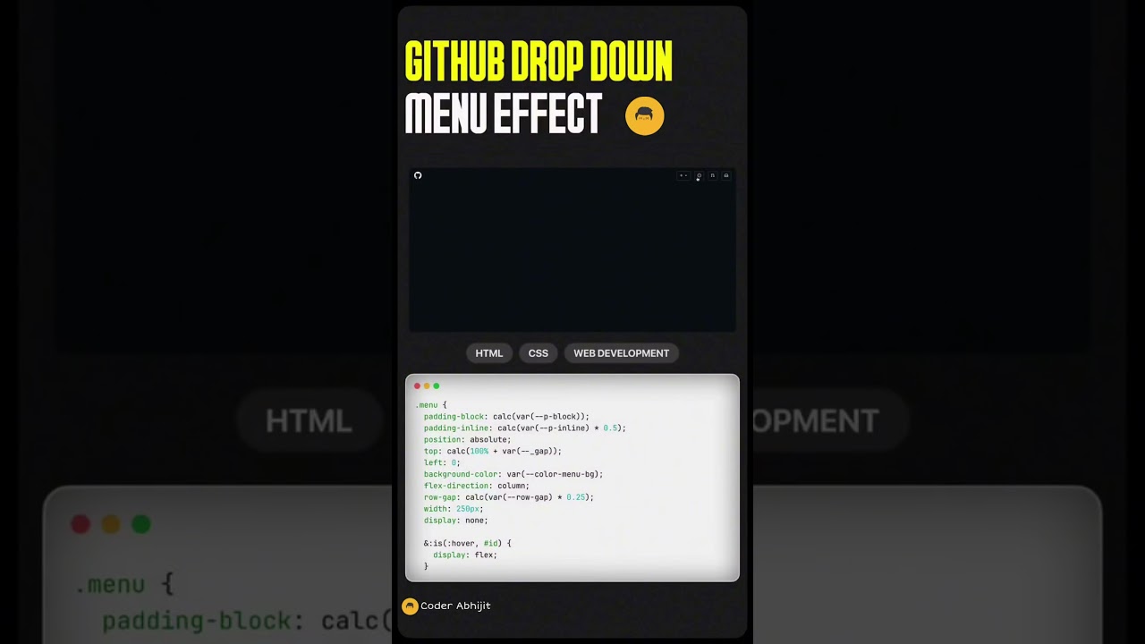 CSS Github Drop Down Menu Effect #shots #shortvideo #html #css