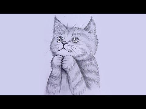 Cat Drawing Easy - Step by step Pencil Sketch for beginners || How to draw a cute cat