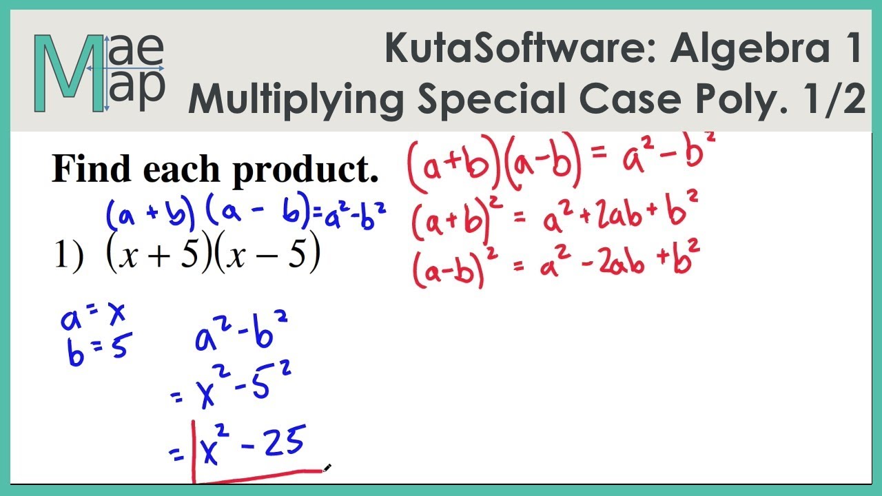 KutaSoftware: Algebra 1- Multiplying Special Case Polynomials Part 1