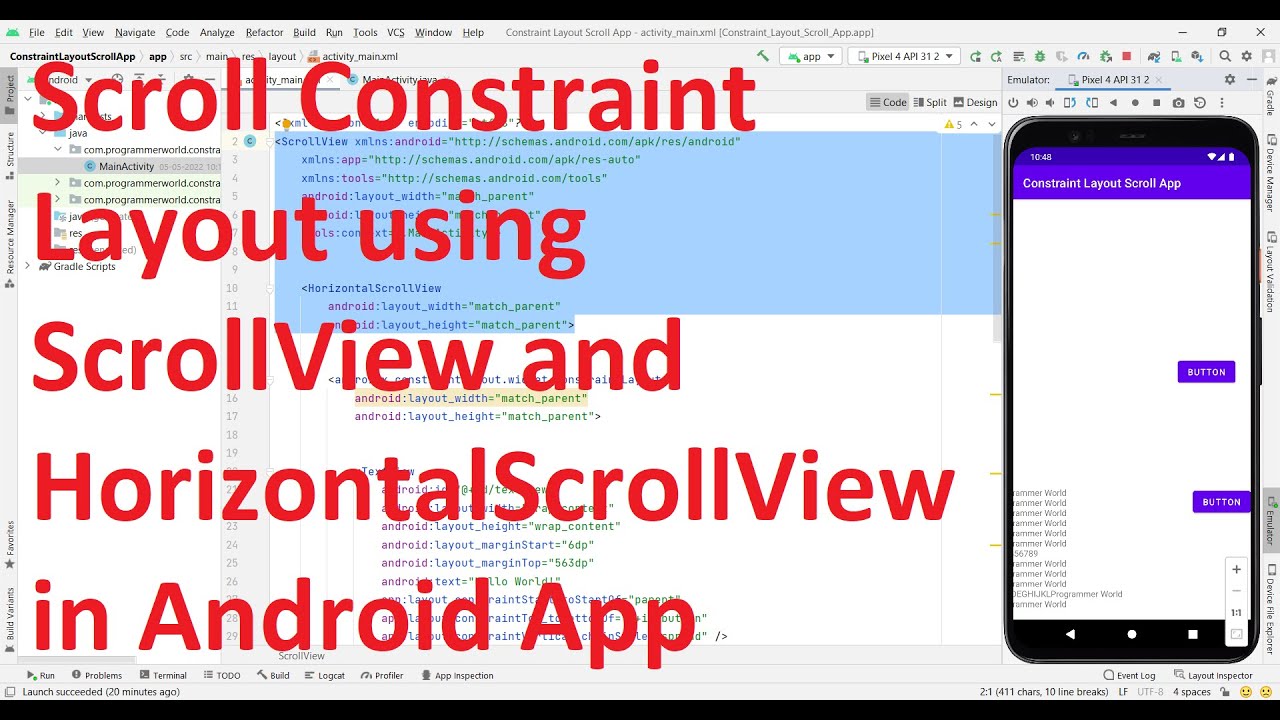 How to make constraint layout scrollable using ScrollView/ HorizontalScrollView in your Android App?