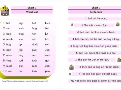 ESL Phonics Lesson: "Short u" - Word List and Sentences