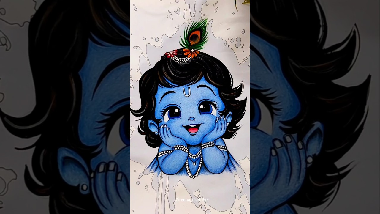 😲I Spilled Watercolor draw cute krishna painting 🔥#Shorts #krishna #janmashtami #krishnabhajan #cute