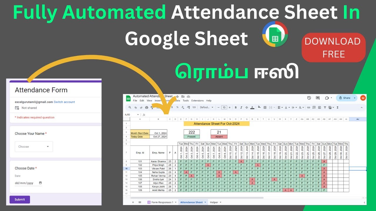 Create Attendance Template In Google Sheet | Complete Tutorial | Tamil