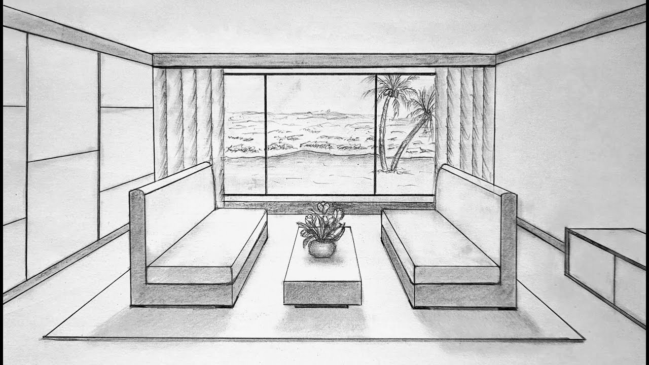 How to draw a living room in one point perspective for beginners.