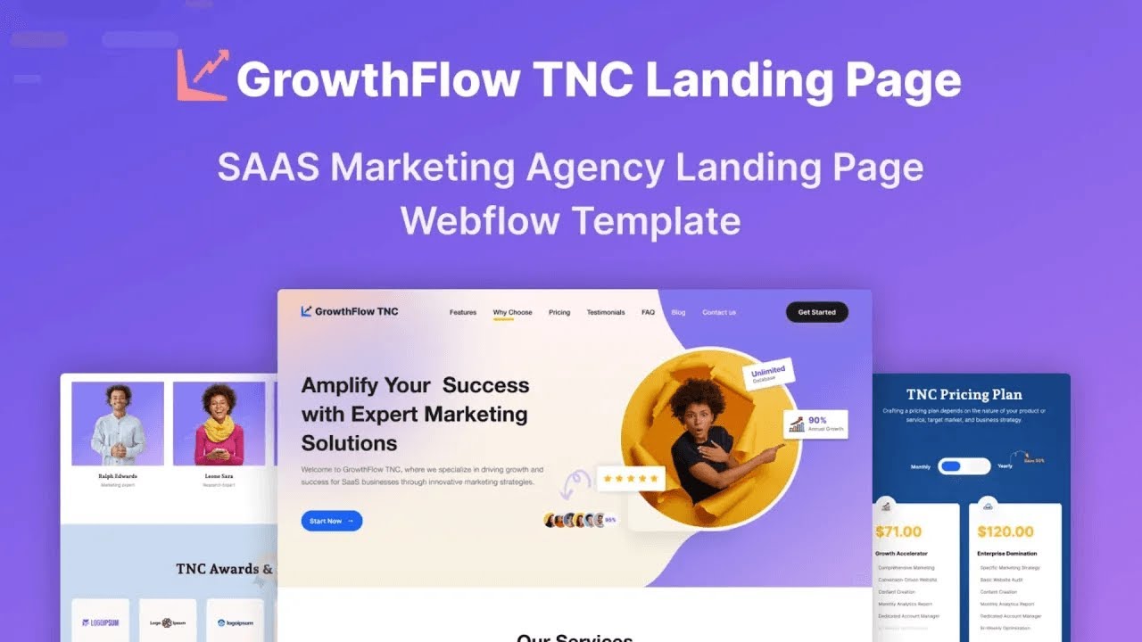 How to Use GrowthFlow TNC Landing Page Webflow Template | Marketing, Agency SaaS Template