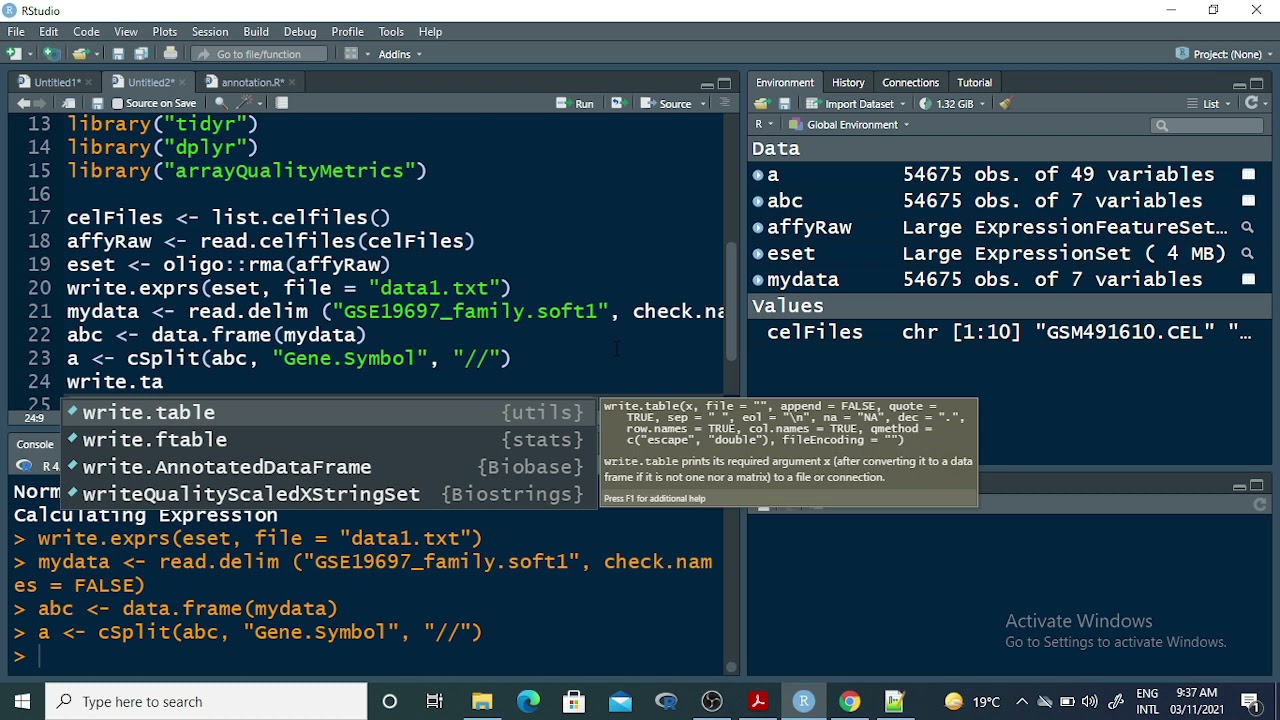 Microarray data normalization and annotation - R tutorial