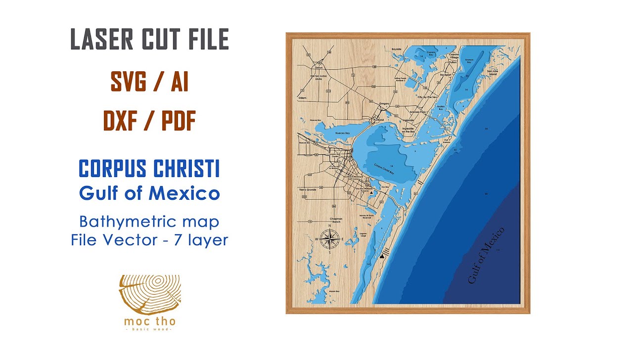 Corpus Christi Texas wooden map 3d nautical