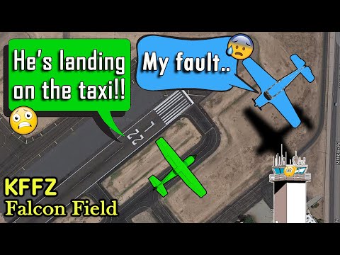 Bonanza nearly lands on taxiway at Falcon Field, AZ | Cessna GIVES WARNING