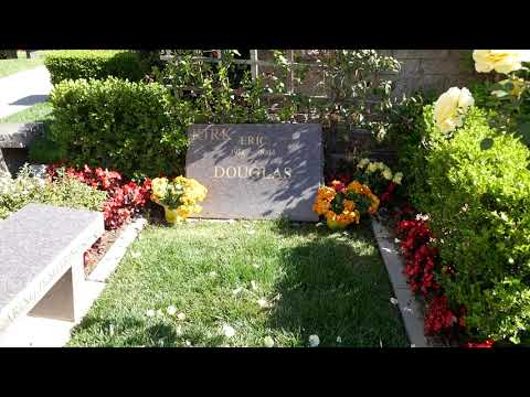Actors Kirk Douglas & Eric Douglas Graves Westwood Los Angeles California USA April 2021