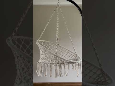 Oval Shape Macramé Hanging Chair with Leg Rest