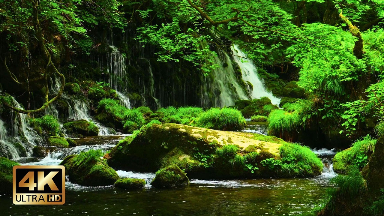 Lush Green Forest Waterfall | 10 Hours Serene Landscape for Study & Relaxation