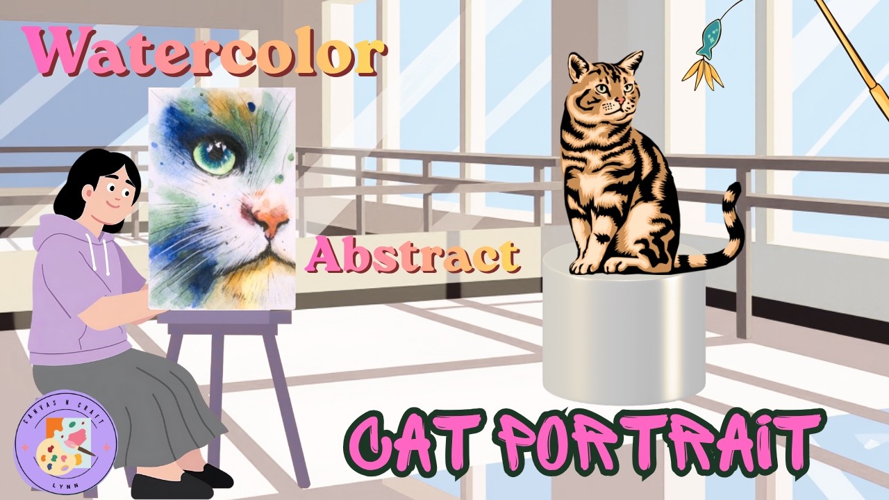 Abstract Watercolor Cat Portrait
