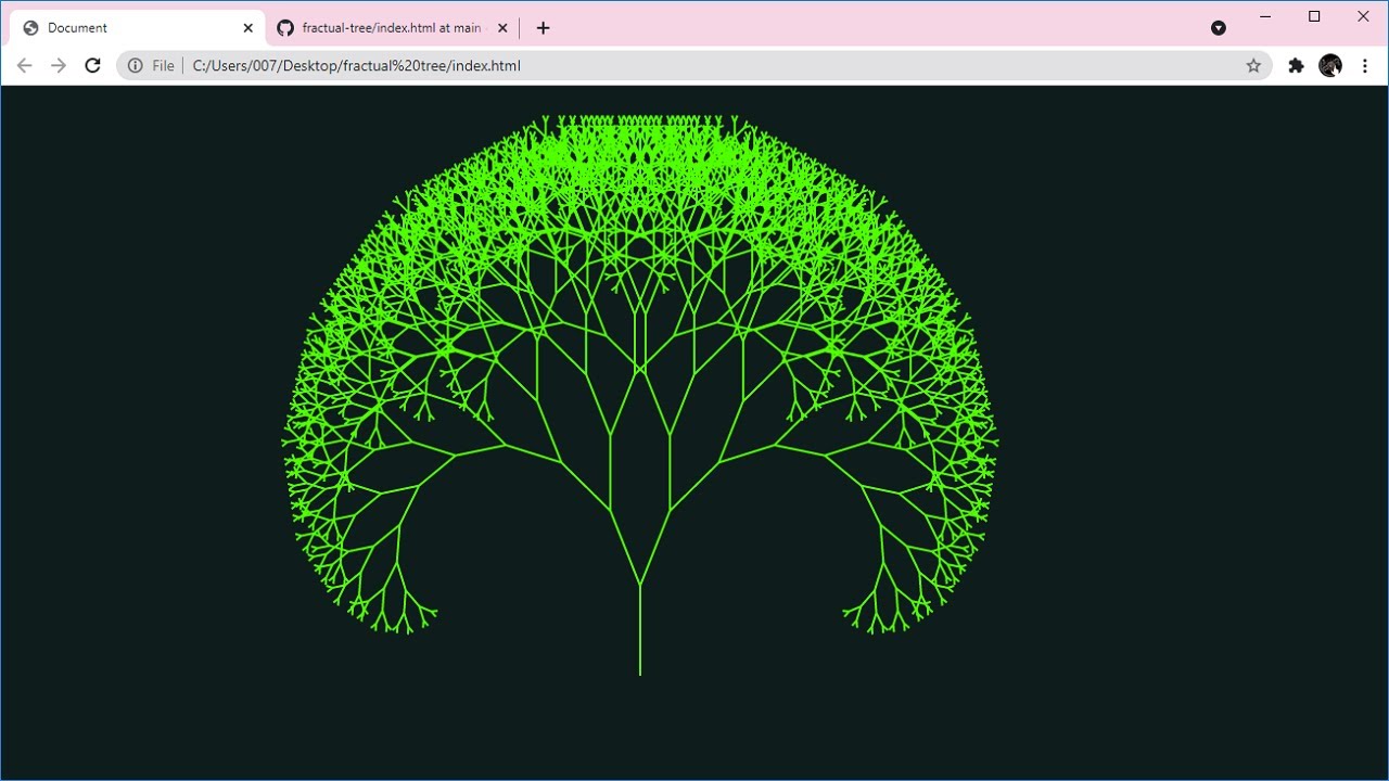 Fractal tree challenge in HTML, CSS and JavaScript