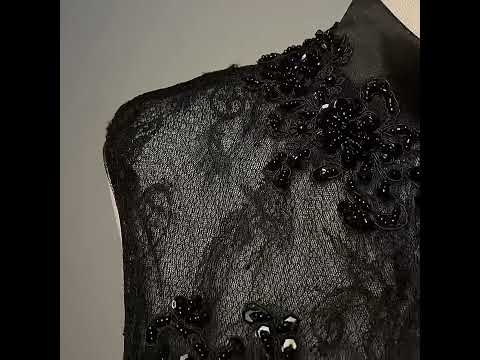 Vintage / Retro Chinese style Black Beading Lace Flower Cheongsam / Qipao Evening Dresses