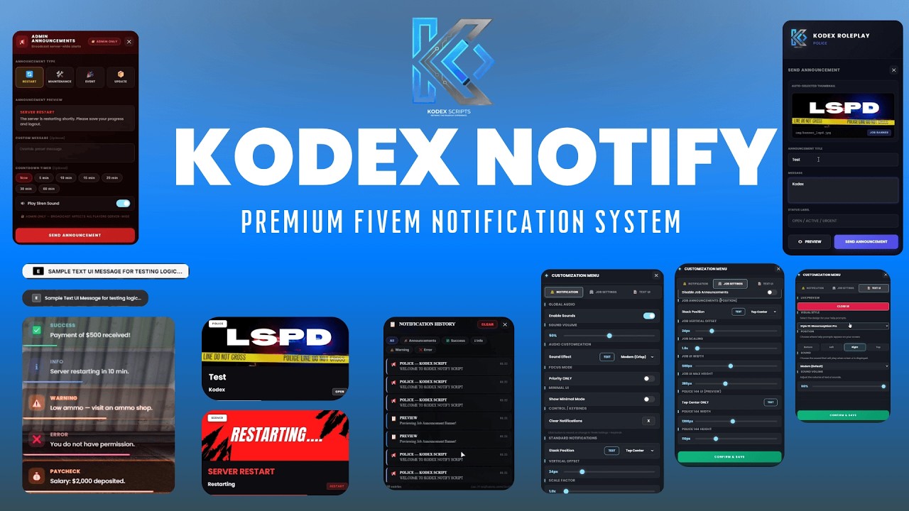 🔥 FiveM Premium Notification And Job Announcement System (ESX/QB/Qbox) | Kodex Notify Showcase