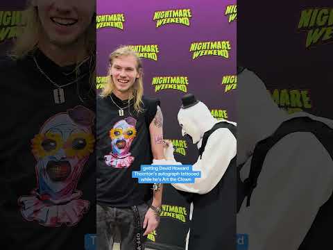 fan gets David Howard Thornton (Art the Clown)'s autograph as a tattoo | Part 1