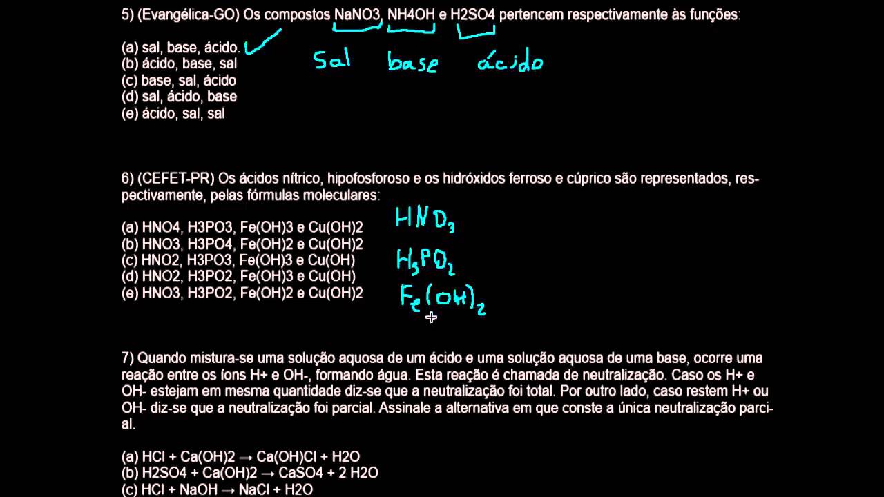 Princípios de Química Inorgânica: Ácidos, bases e sais - Lista resolvida (2)