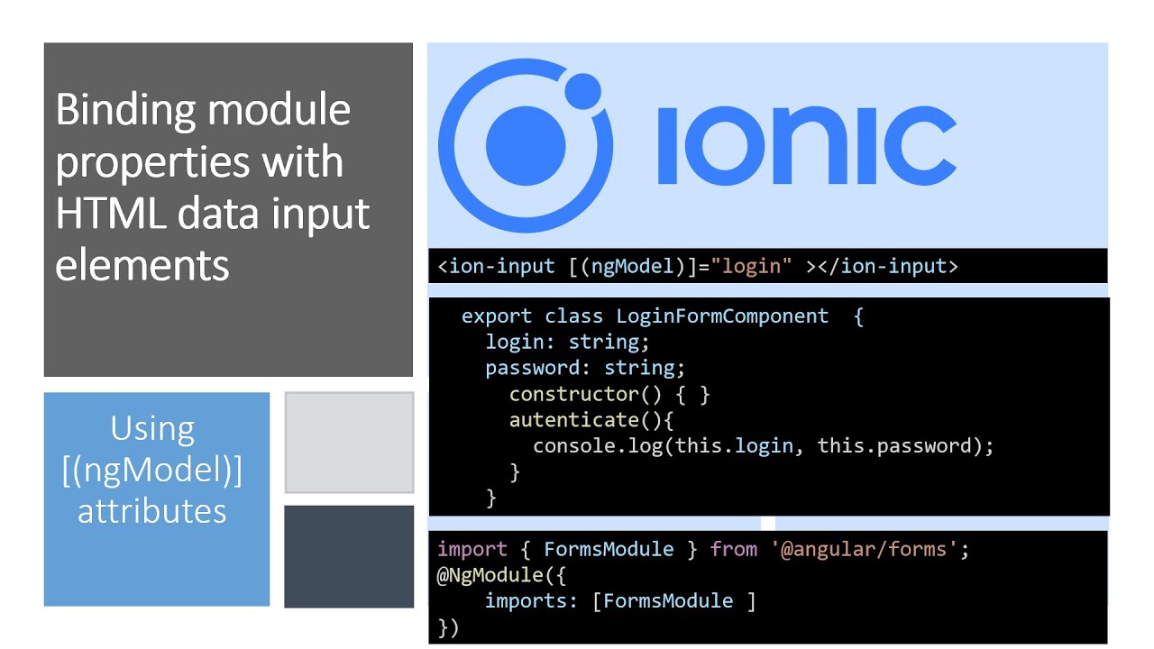 IONIC: Binding module properties with HTML data input elements
