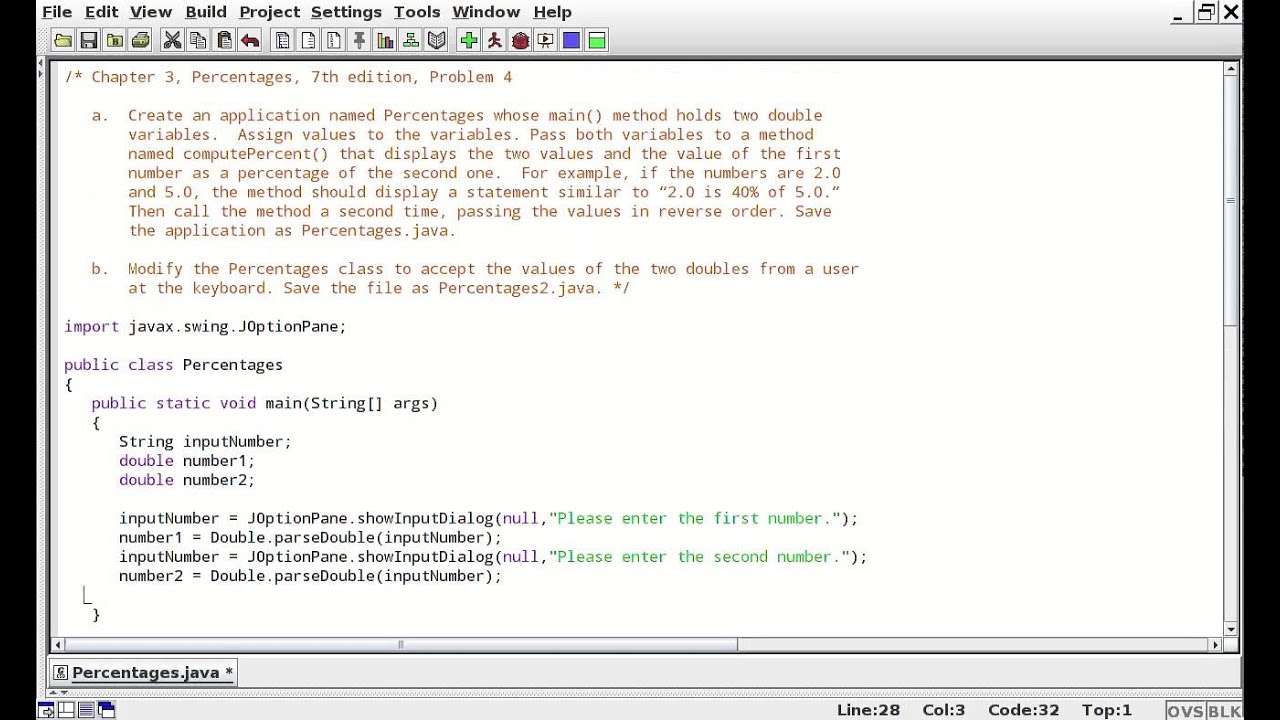 java chapter3 problem4 percentages