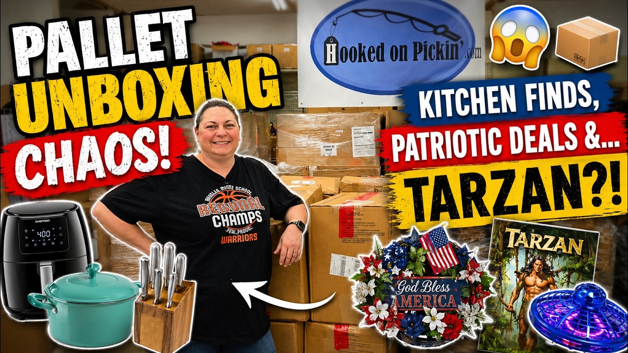 PALLET UNBOXING CHAOS! Kitchen Finds, Patriotic Deals &… TARZAN?! 🤯📦