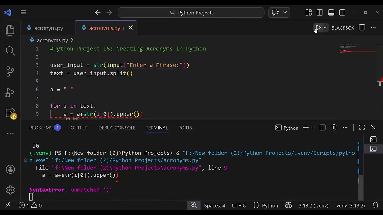 (16) Python Project: Creating Acronyms in Python