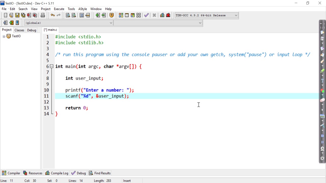 Using scanf for User Input in C Program