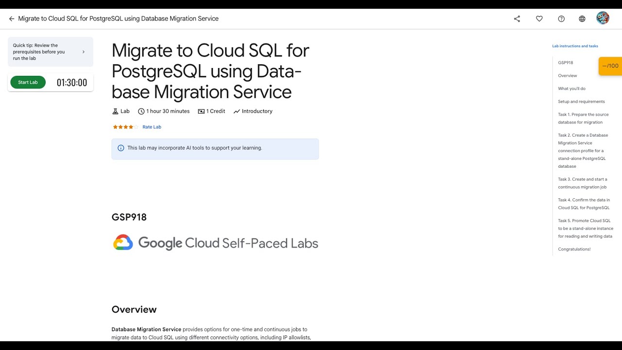 Qwiklabs | Migrate to Cloud SQL for PostgreSQL using Database Migration Service [GSP918]