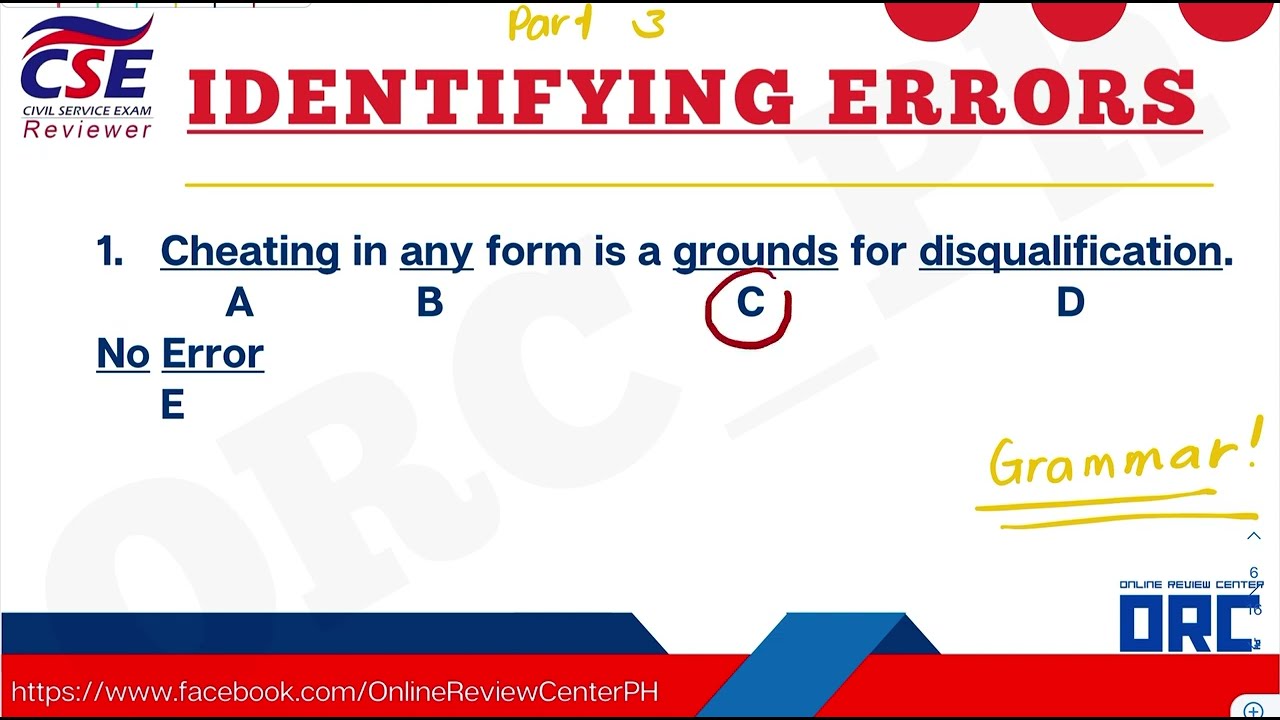 IDENTIFYING SENTENCE ERROR / CIVIL SERVICE EXAM REVIEW / ENGLISH TOPICS TO REVIEW