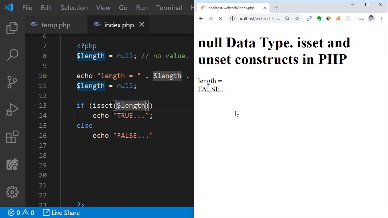#09 PHP Course - null Data Type, isset and unset constructs