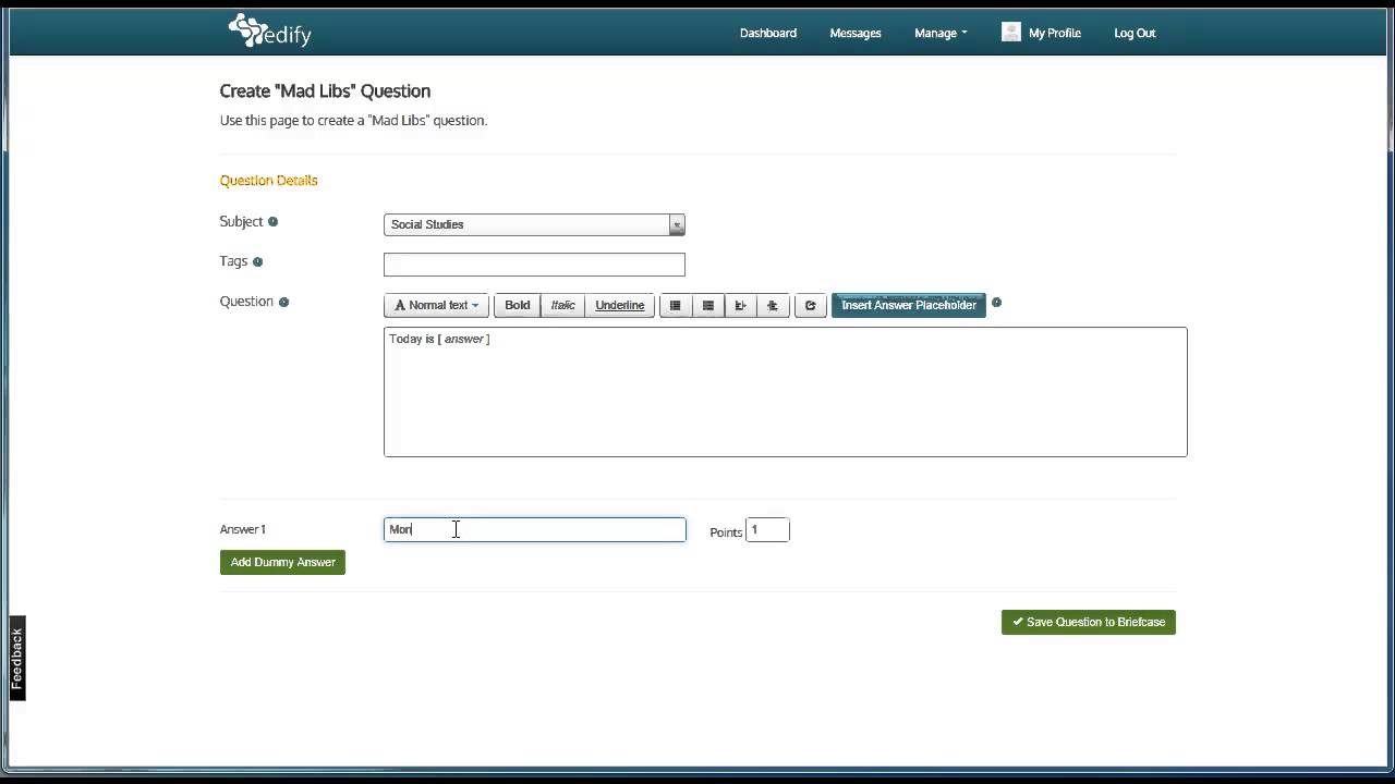 Edify - MadLib Assessment Item Creation