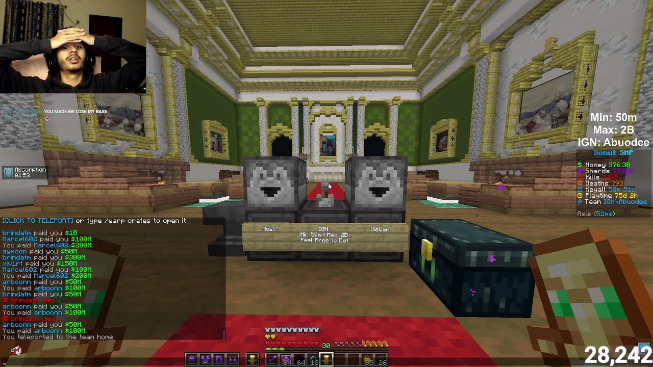 400m 💸 Per Tp | 5B Ld Later | Elytra giveaway in discord | Wagering & PVPing | Donut SMP Live